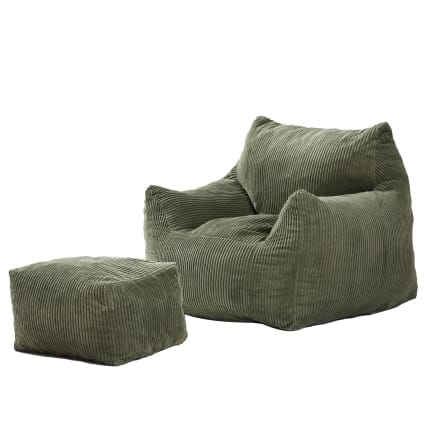 Puf y reposapiés en terciopelo verde | Maisons du Monde