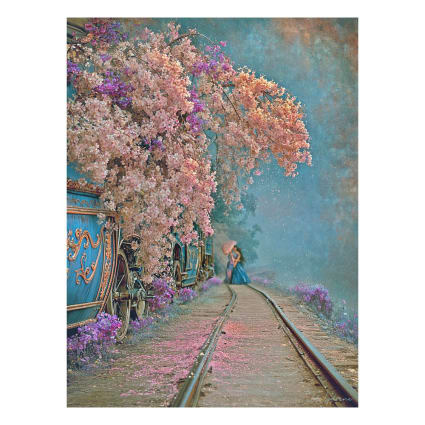 Tableau avec train et couple pvc multicolore 100x75 cm | Maisons du Monde