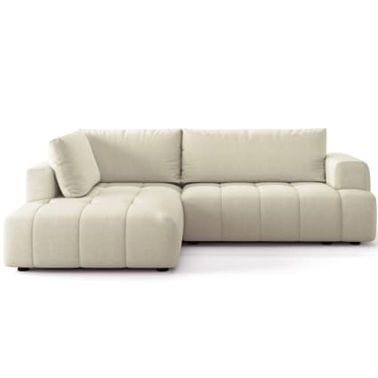 Canapé d'angle gauche convertible 4 places en tissu chenille beige ...