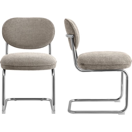 Lot de 2 chaises de salle à manger chromées en tissu chenille taupe Lou ...