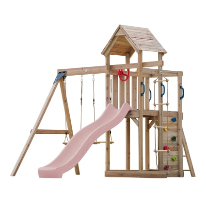 Parco giochi con arrampicata, scivolo, altalena, rosa Moos | Maisons du ...