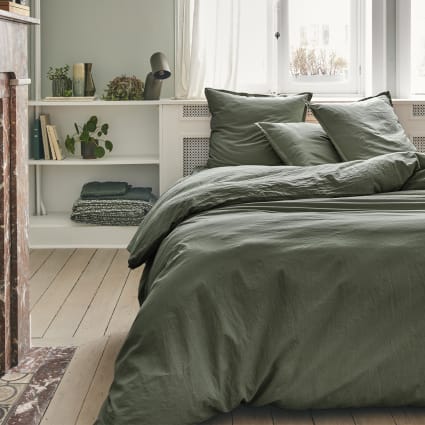 Parure de lit unie en coton taies rectangles vert palme 260 x 240 Tout ...