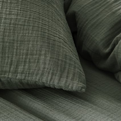 Parure de lit unie en gaze de coton lavée, taies rectangles, TENDRESSE ...