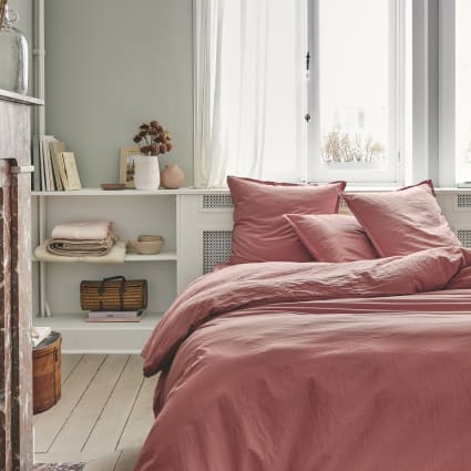 Parure de lit unie en coton taies rectangles Rose Indien 200 x 200 Tout ...
