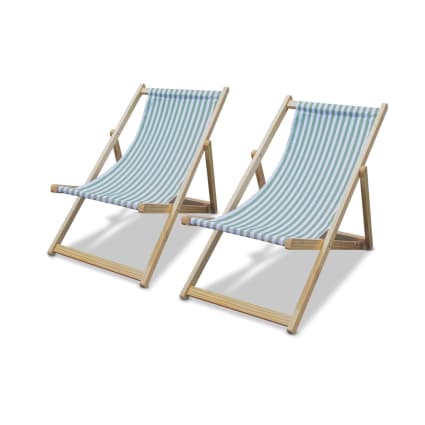 Set di 2 sdraio in legno massello e textilene, colore verde salvia ...