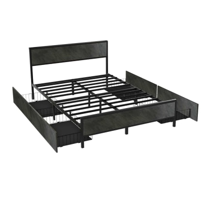 Letto matrimoniale legno/metallo 4 cassetti, 162x195cm colore cemento ...