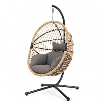 Fauteuil suspendu effet rotin avec coussin gris Brasilia | Maisons du Monde