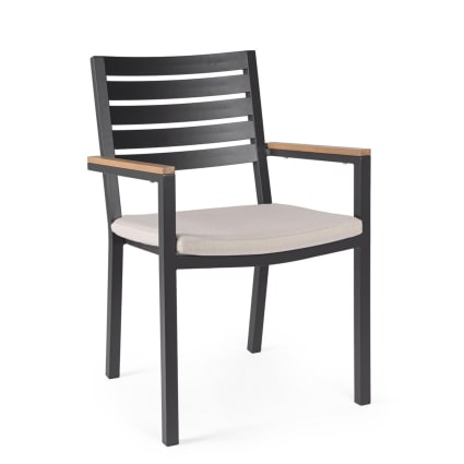 Set 4 sedie da giardino con cuscino beige e braccioli effetto legno ...