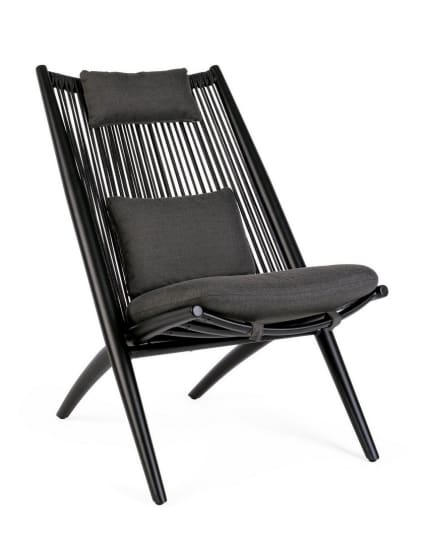 Sillón de aluminio con tejido de cordón de poliéster negro Avana ...