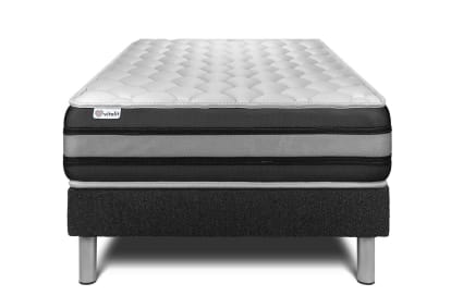 Ensemble 90x200 matelas hybride sommier kit noir Vitalspring zen ...