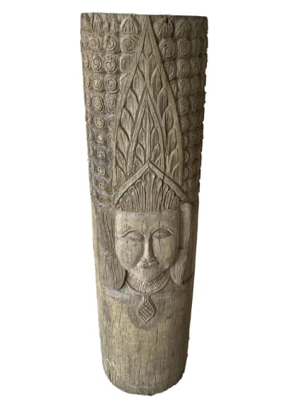 Bout de canapé colonne piedestal en teck sculpté marron 30x30x116 cm ...