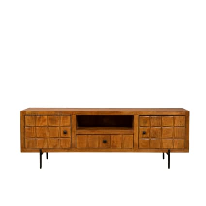 Meuble tv 2 portes, 1 tiroir, 1 niche en bois décor damier Uda ...