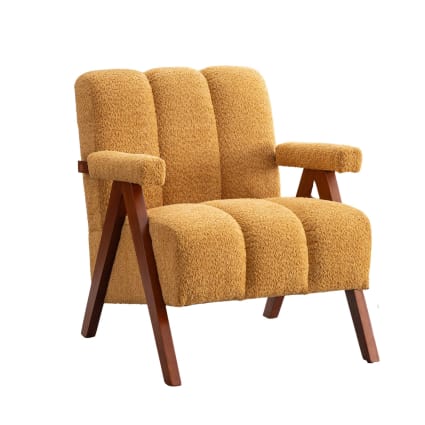 Sessel aus Bouclé-Stoff, Eichenholz-Armlehnen, Gelb | Maisons du Monde