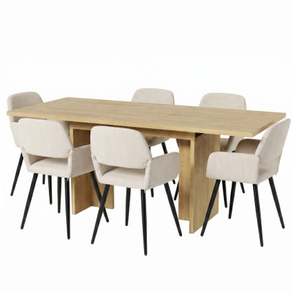 Set tavolo allungabile legno e 6 sedie crema, stile contemporaneo ...
