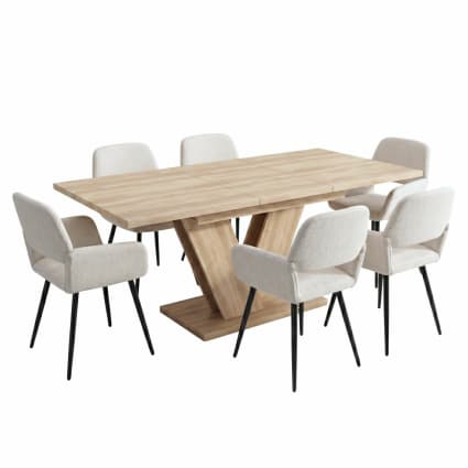 Mesa extensible madera y 6 sillas crema, diseño contemporáneo | Maisons ...