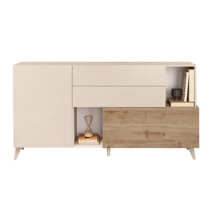 Buffet 2 portes 2 tiroirs laqué beige et aspect bois cadiz Carlo ...