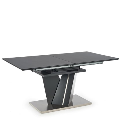 Table à manger avec plateau en verre et pied en acier gris 160-200cm ...