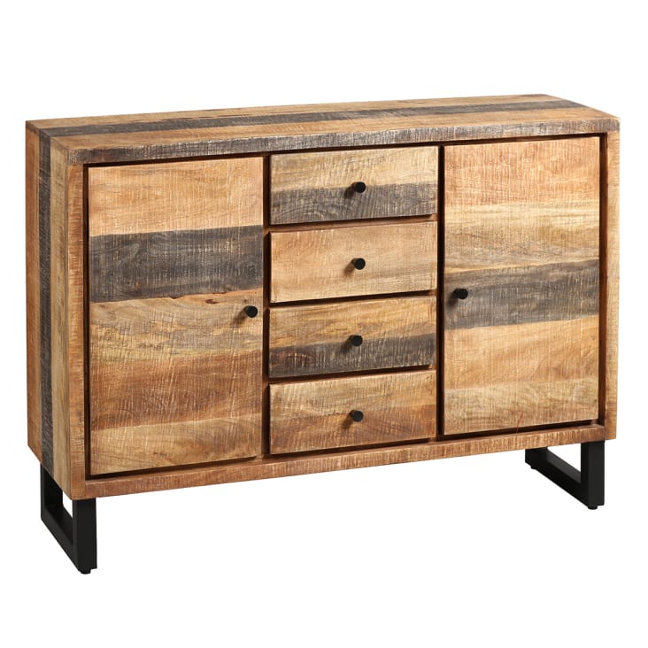 ODILON - Buffet 2 portes 4 tiroirs en palissandre et métal noir Odilon ...