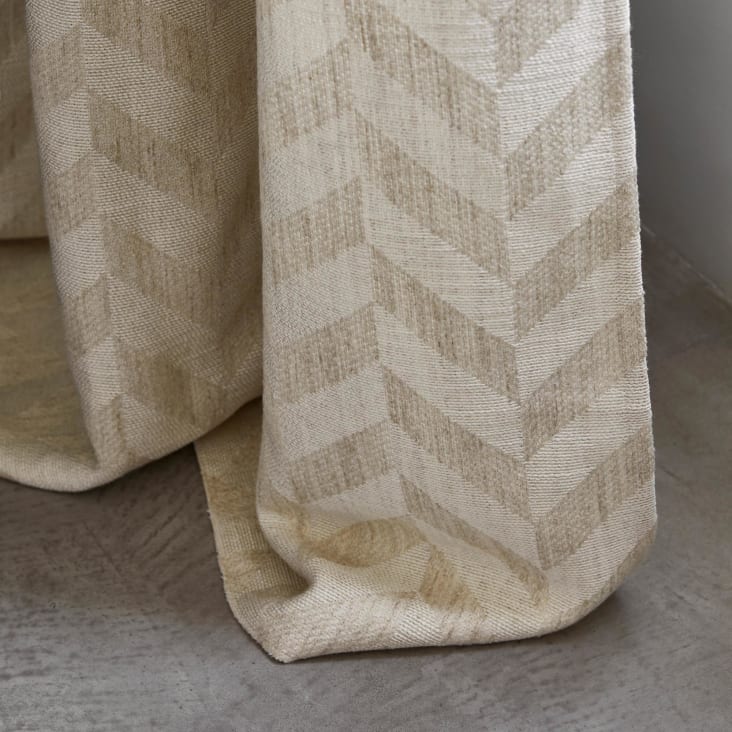 Tenda Tessuto jacquard con filati meché, motivo a spina di pesce Ecrù ...