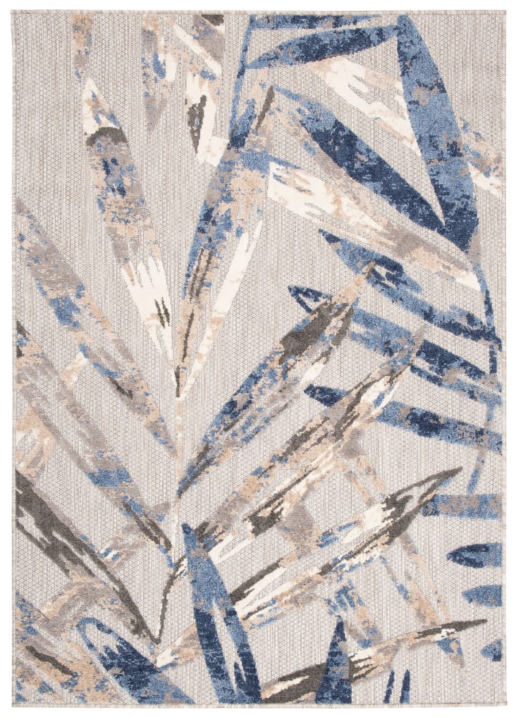 Tappeto interni esterni 3d blu beige crema gris foglie 200x300cm PATIO ...