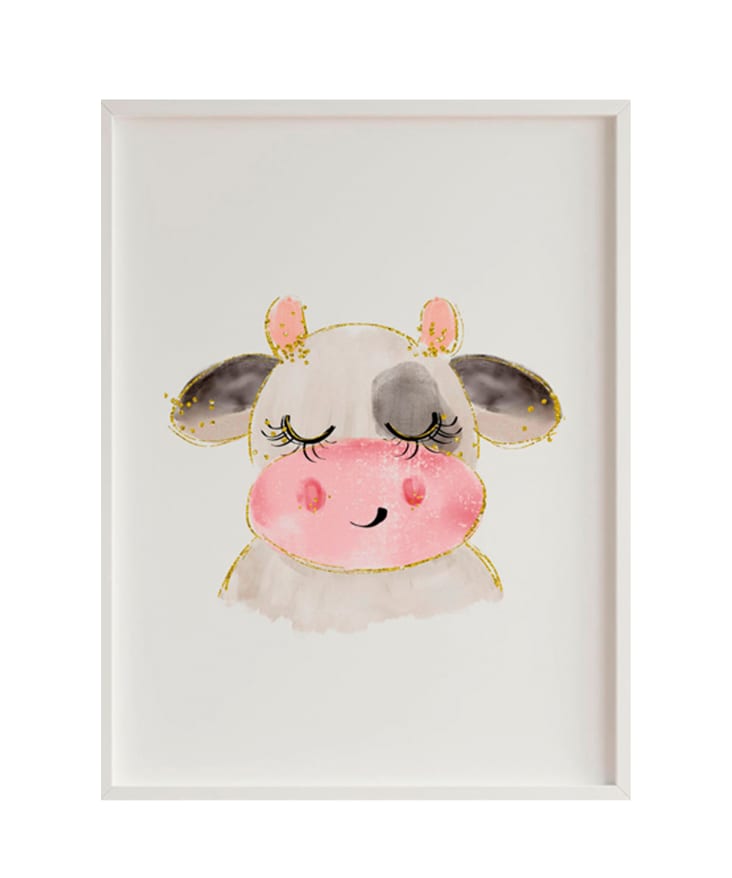 Impression de vache encadrée en bois blanc 43X33 cm DECOWALL | Maisons ...