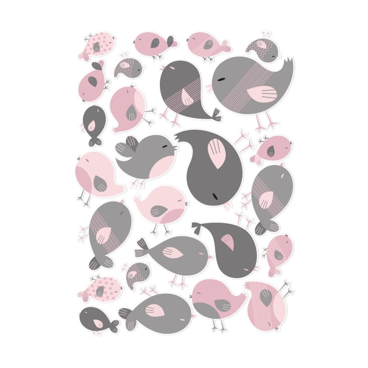 Vinilo decorativo infantil pajaritos rosa y gris | Maisons du Monde