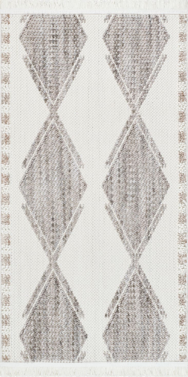 Cremefarbener Teppich mit geprägten Rautenmusterfransen 80x150 BALI ...