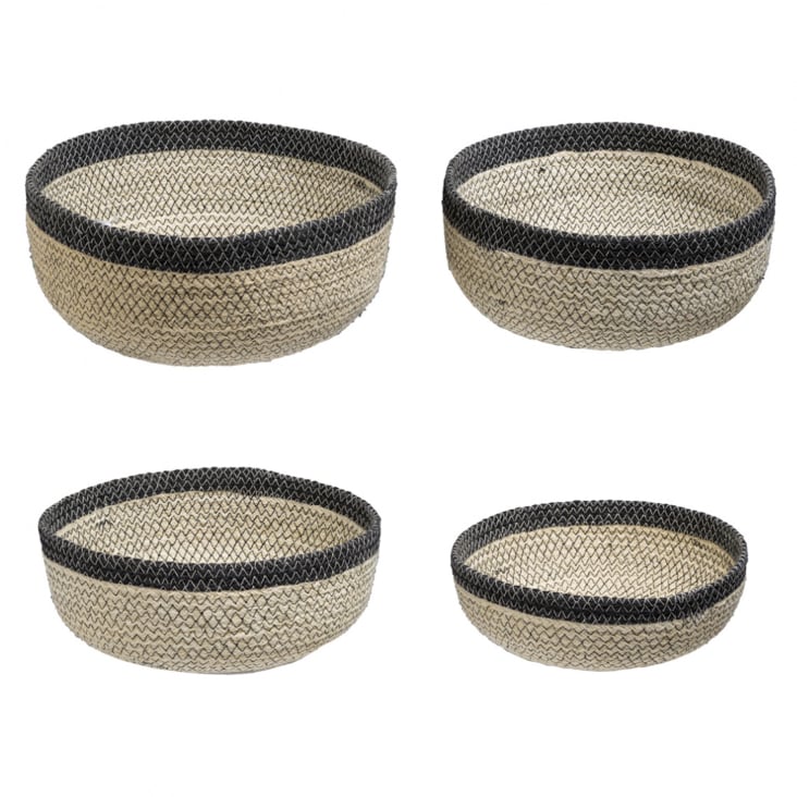 Set di 4 cesti rotondi in iuta beige e nera D25 Line | Maisons du Monde