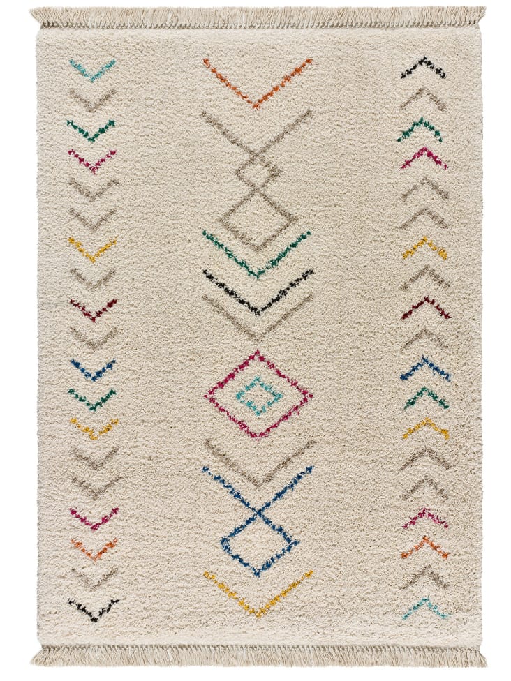 Tapis shaggy avec franges en blanc à motifs multicolore, 160x230 cm ...
