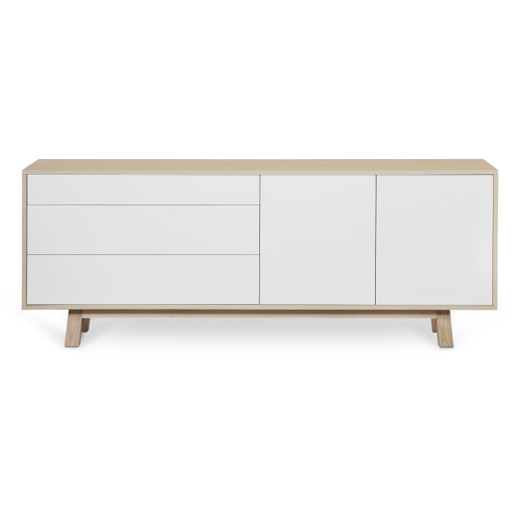 Sideboard 2 Türen+3 Schubladen 200 cm aus Eschenholz, weiß Kube ...