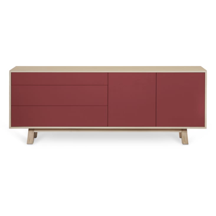 Sideboard 2 Türen+3 Schubladen 200 cm aus Eschenholz, rot Kube ...