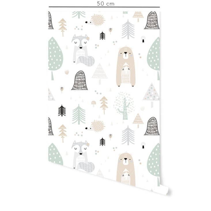 Papier peint vinyle adhésif animaux de la forêt vert 50x300 cm WOODLAND ...