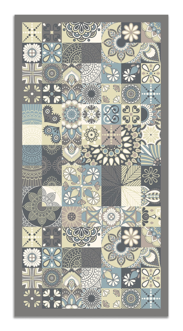 Tapis vinyle carreaux ciments cuisine bleu 40x80cm | Maisons du Monde