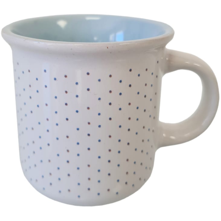 Tasse blanche et bleue en grès motif points | Maisons du Monde