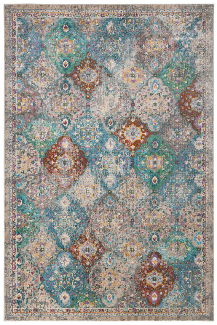 Tapis de salon interieur en ivoire & turquoise, 160 x 231 cm Luxor | Maisons du Monde