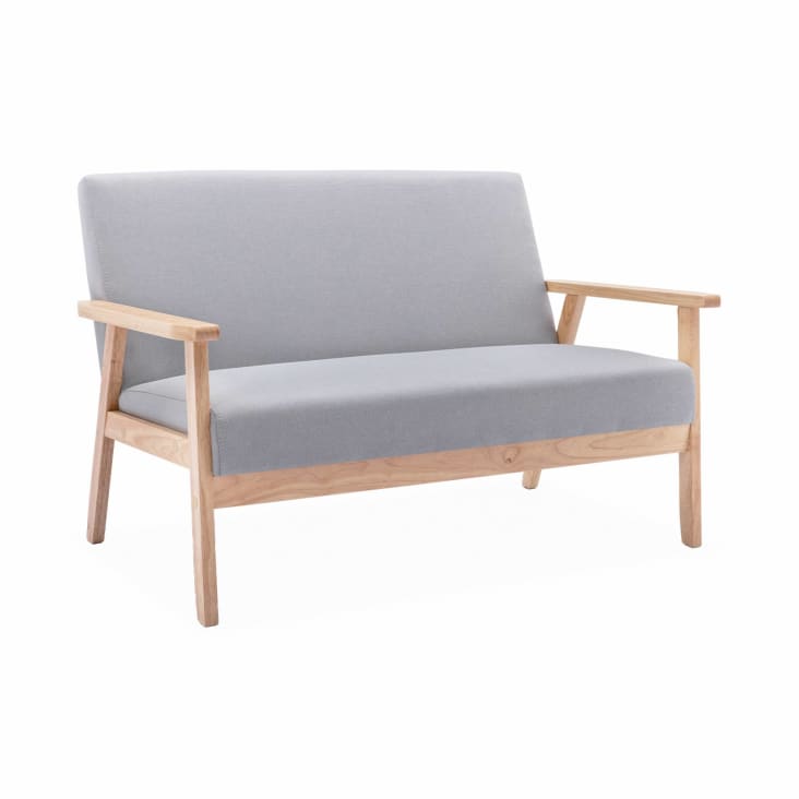 Sofá o banco con tela y patas de madera, 2 plazas, gris claro ISAK ...
