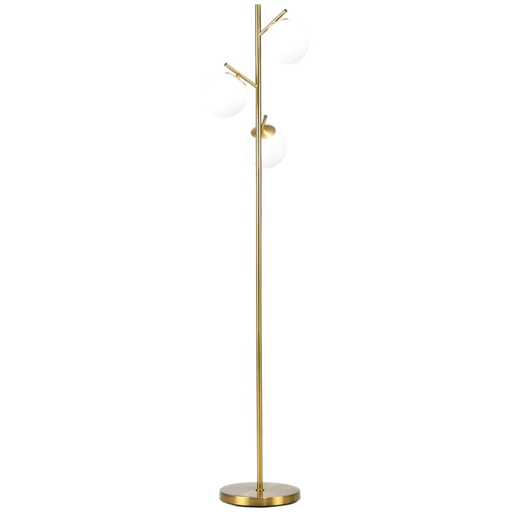 Lampadaire globe design néo-rétro 3 ampoules H.169 cm métal doré Homcom ...