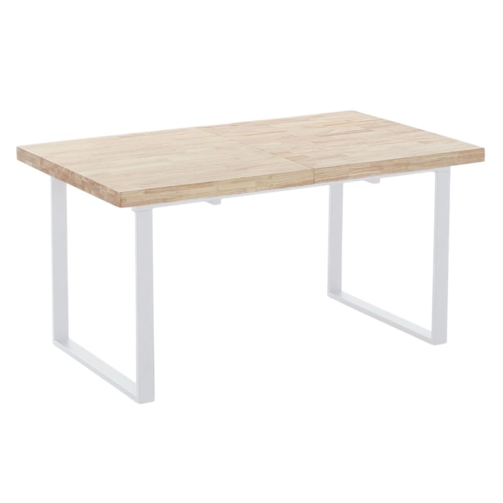 Table repas extensible en bois clair et acier blanc Matika | Maisons du ...
