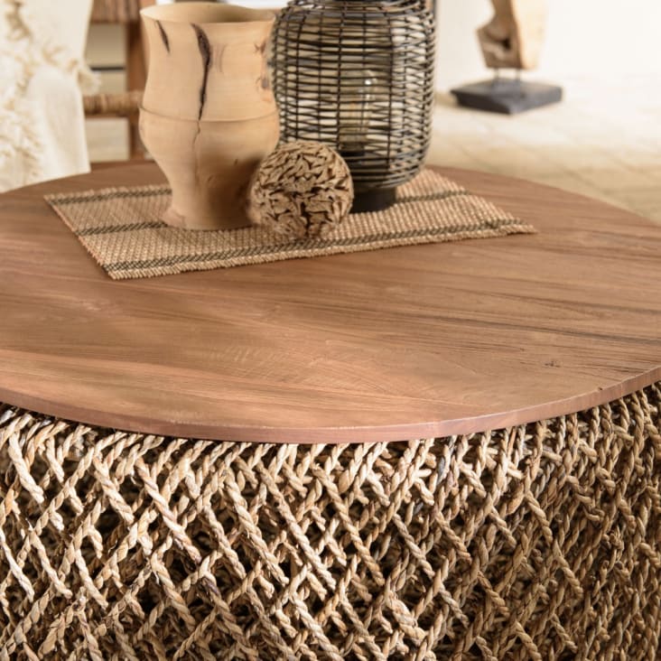 Table basse ronde en tissage de fibre de cocotier D83 ALIDA | Maisons ...
