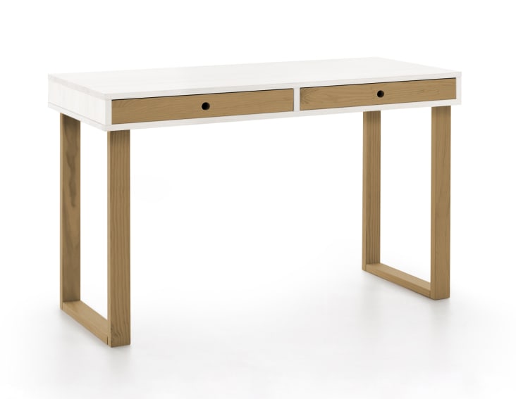 Escritorio de madera maciza natural, color blanco y encerado EROS ...