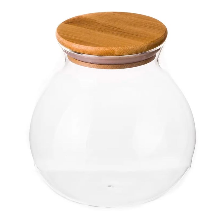 Bocal cuisine rond en verre avec bouchon bambou 1000ml | Maisons du Monde