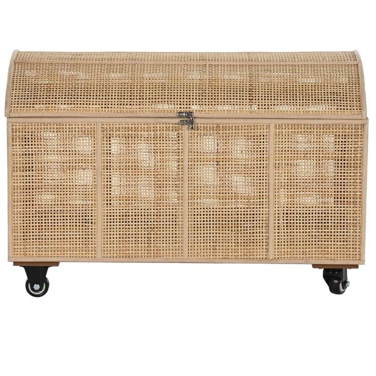 Malle de rangement cannage rotin sur roulettes 60x32.5x40.5cm | Maisons ...