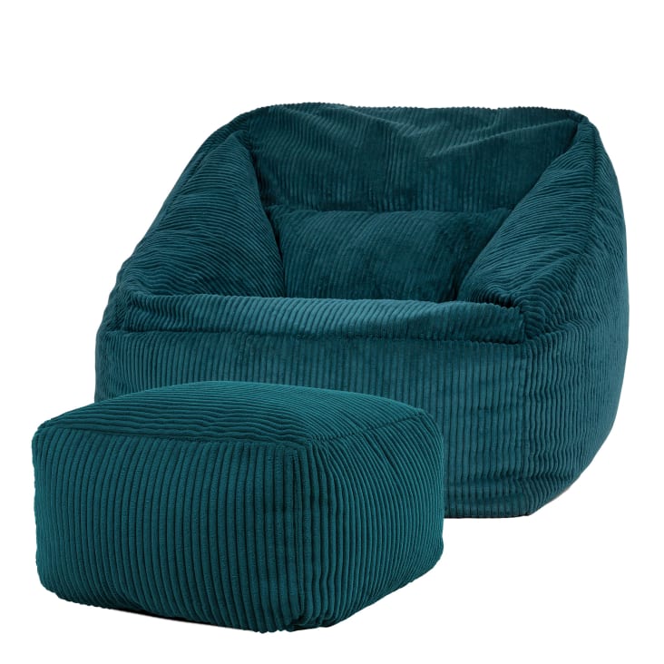 Puf sillón con reposapiés cuadrado en pana azul pato Morgan | Maisons ...