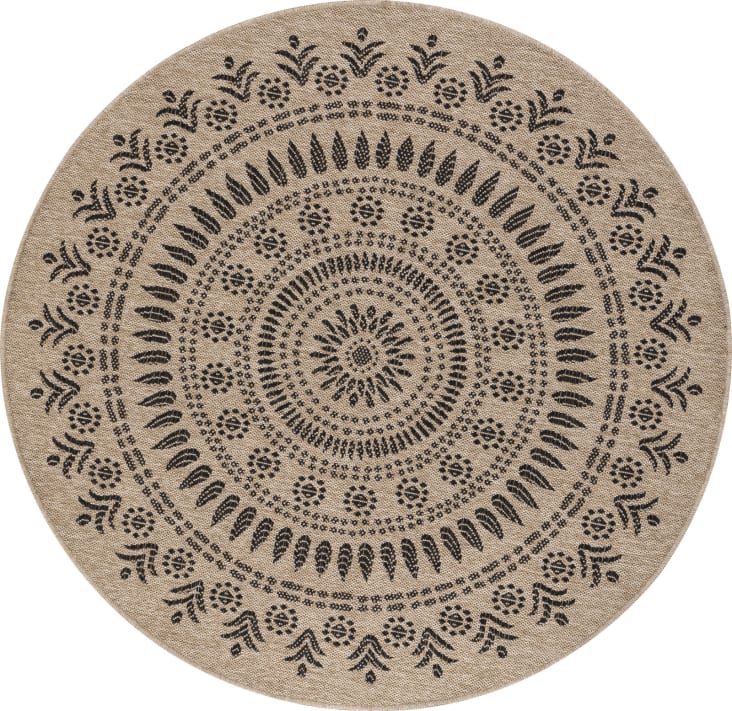 Tapis Rond Extérieur/Intérieur Aspect Jute Beige/Noir Ø 100 Vera ...