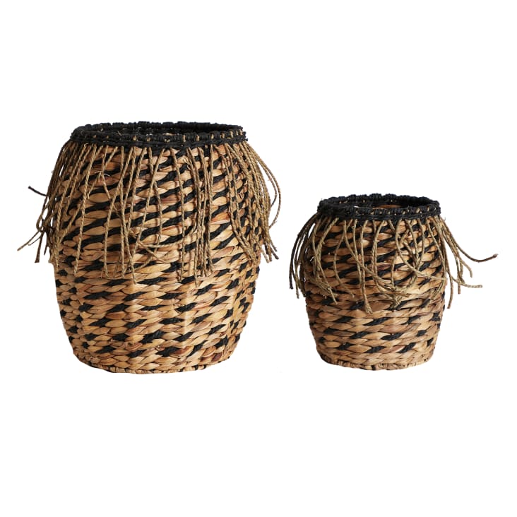 Corbeille en fibre naturelle noir 33x33x41 cm | Maisons du Monde