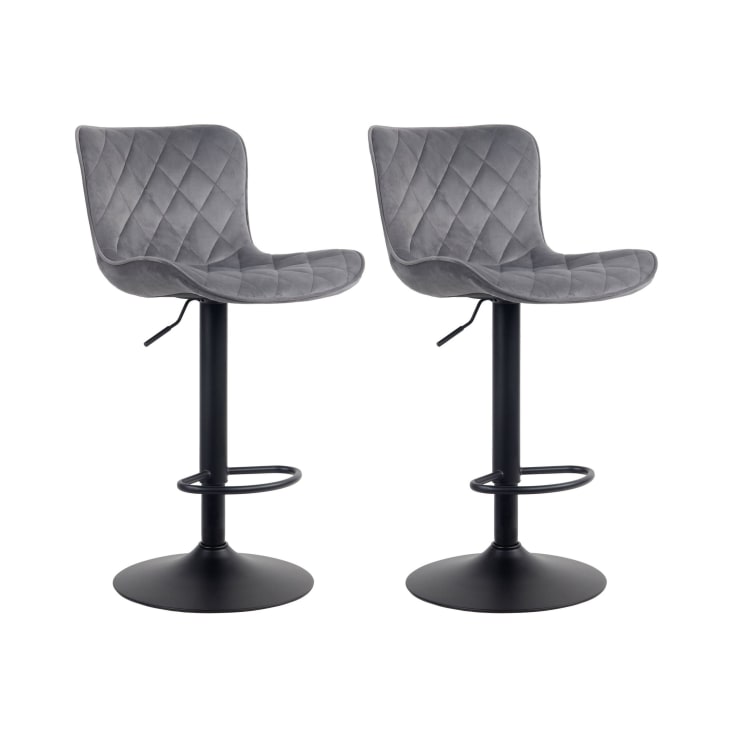 Lot de 2 tabourets de bar ajustables pivotants velours Gris foncé EMMA ...