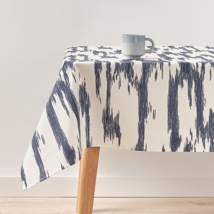 Nappe en coton avec un effet marbré bleu et écru 155x155 cm Mahón azul ...