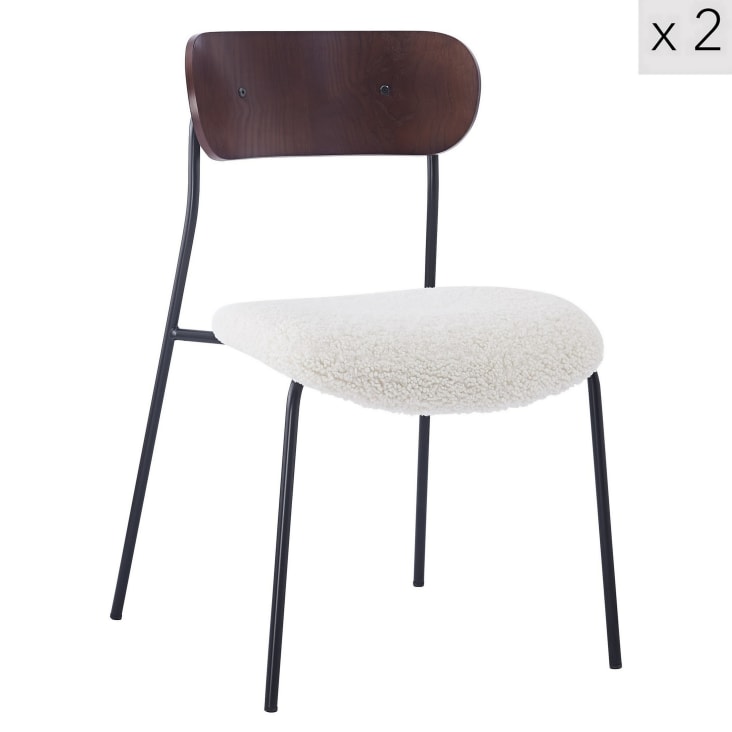 Esszimmerstühle (2er Set) aus Metall und Wolle Weiß | Maisons du Monde