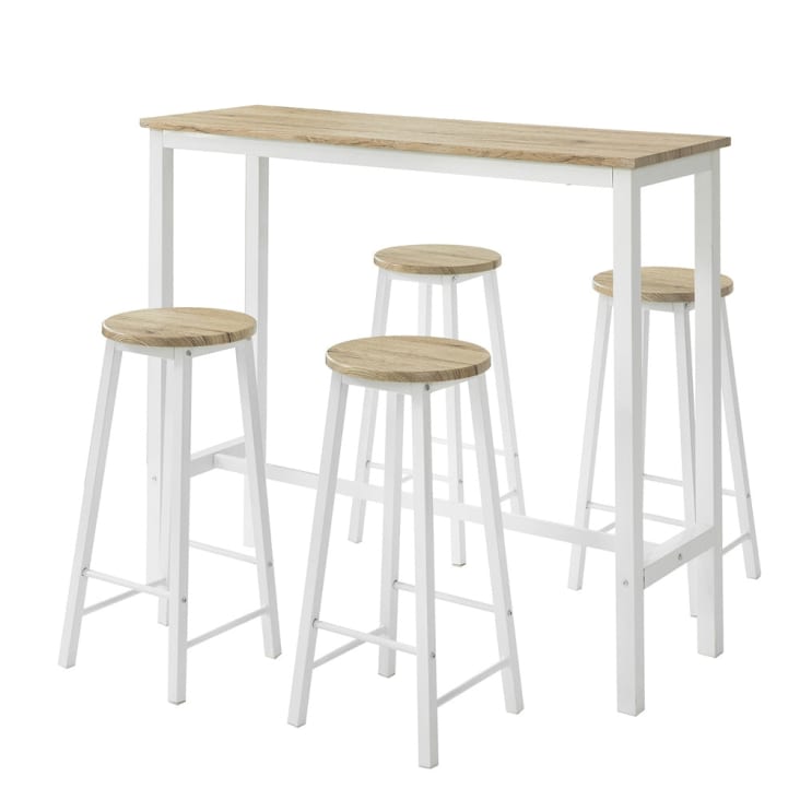 Bartisch Set mit 2 Barhockern Holz Metall Natur Weiß | Maisons du Monde