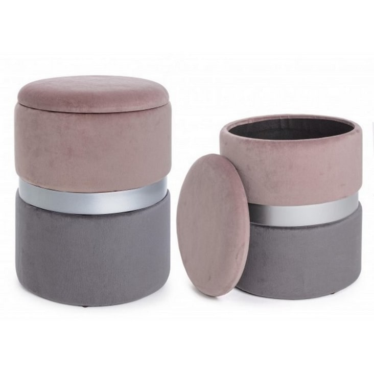Set di 2 pouf contenitore effetto velluto rosa-grigio POLINA | Maisons ...